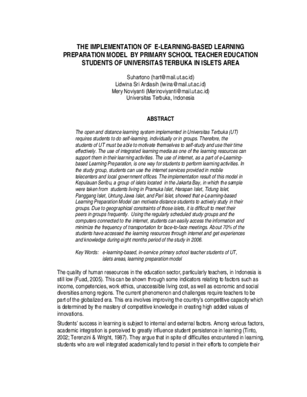 (PDF) The Implementation of E-Learning-Based Learning Preparation Model ...
