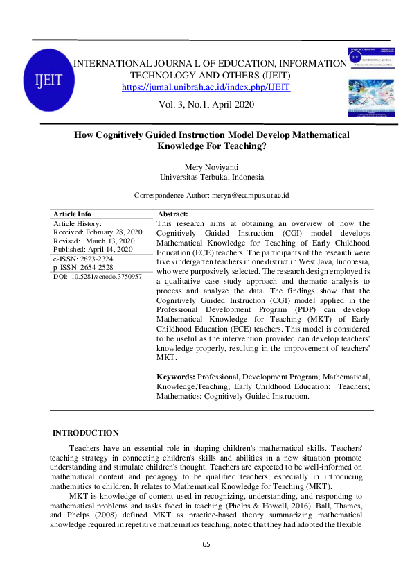 Pdf How Cognitively Guided Instruction Model Develop Mathematical Knowledge For Teaching
