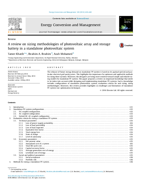 (PDF) A review on sizing methodologies of photovoltaic array and ...