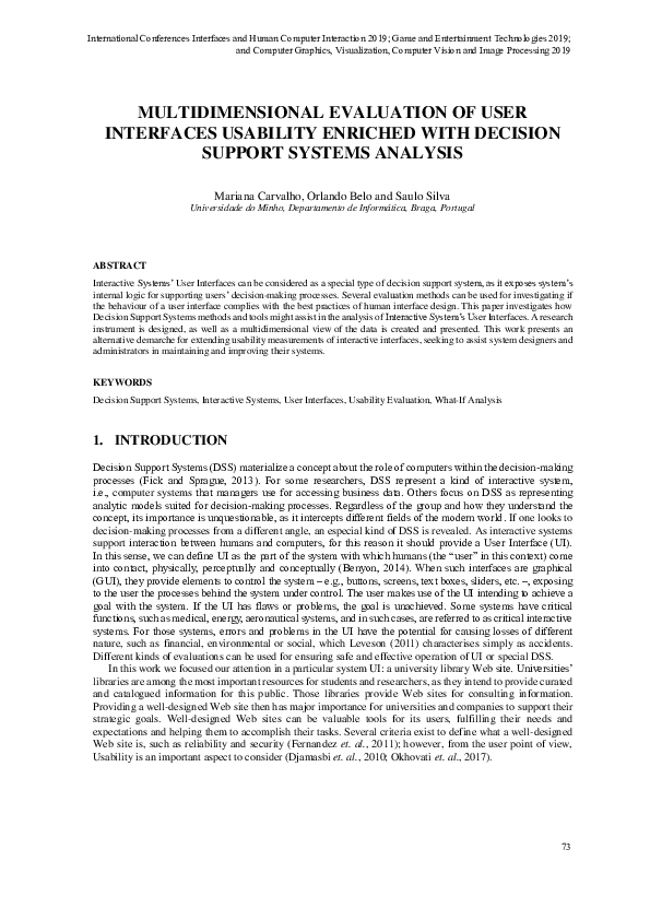 Pdf Multidimensional Evaluation Of User Interfaces Usability Enriched With Decision Support