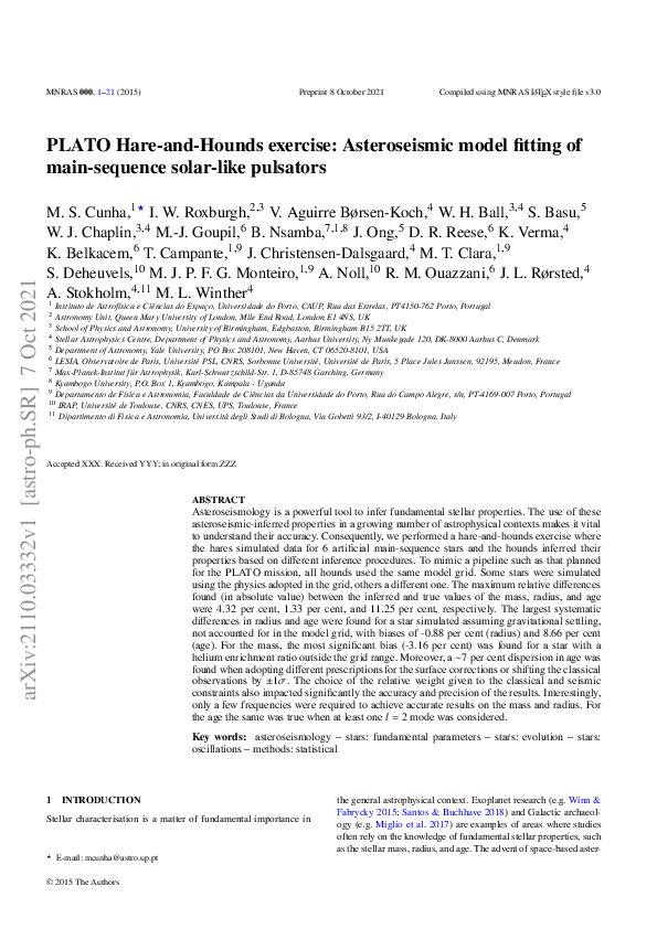 (PDF) PLATO Hare-and-Hounds exercise: Asteroseismic model fitting of ...