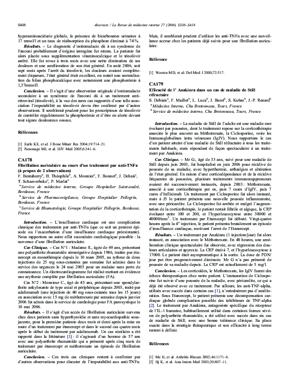 (PDF) Efficacité de l' Anakinra dans un cas de maladie de Still ...