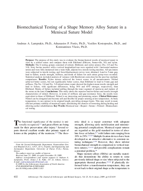 (PDF) Biomechanical Testing of a Shape Memory Alloy Suture in a ...