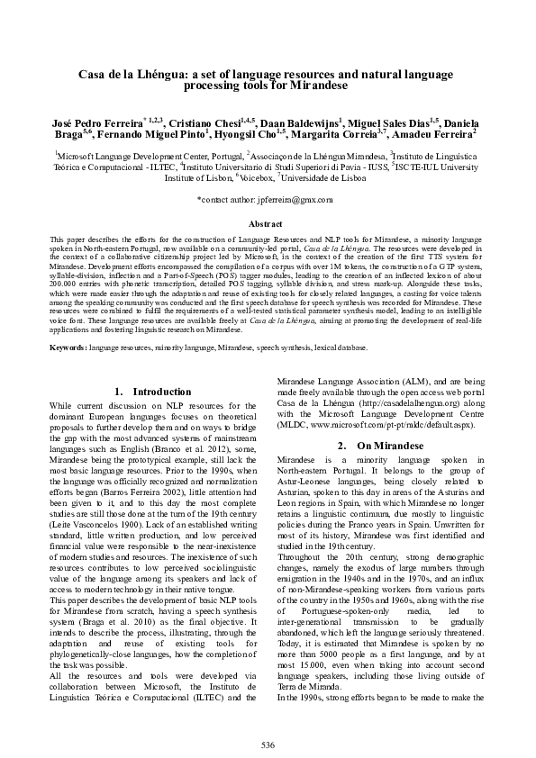 (PDF) NLP Resource Development for Mirandese Language Tools