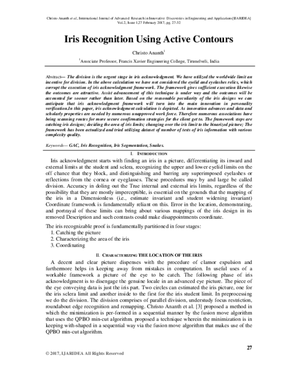 (PDF) Iris Recognition Using Active Contours