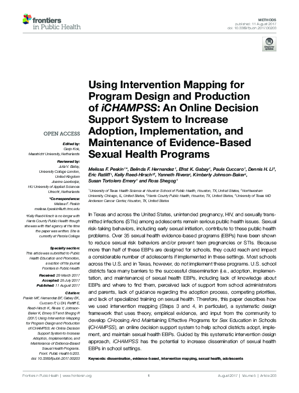 Pdf Using Intervention Mapping For Program Design And Production Of Ichampss An Online
