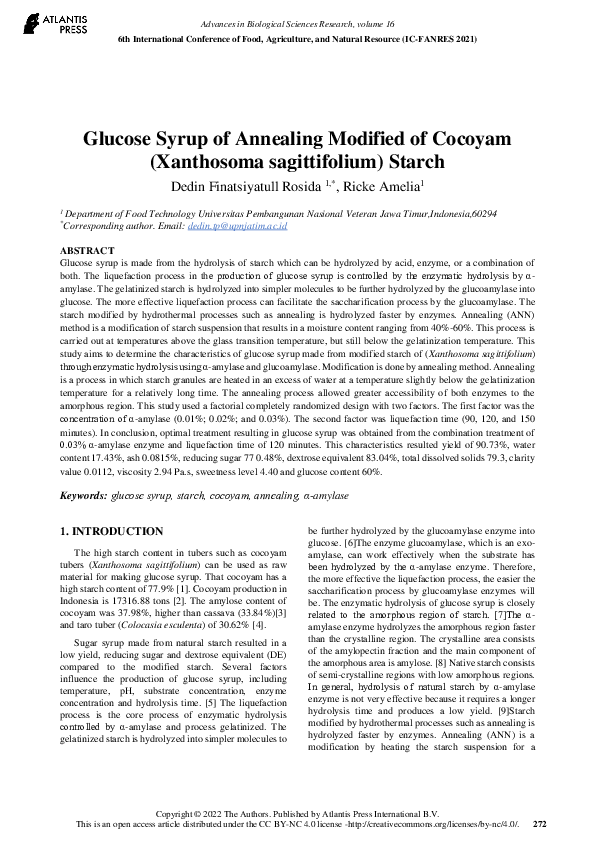 (PDF) Glucose Syrup of Annealing Modified of Cocoyam (Xanthosoma ...