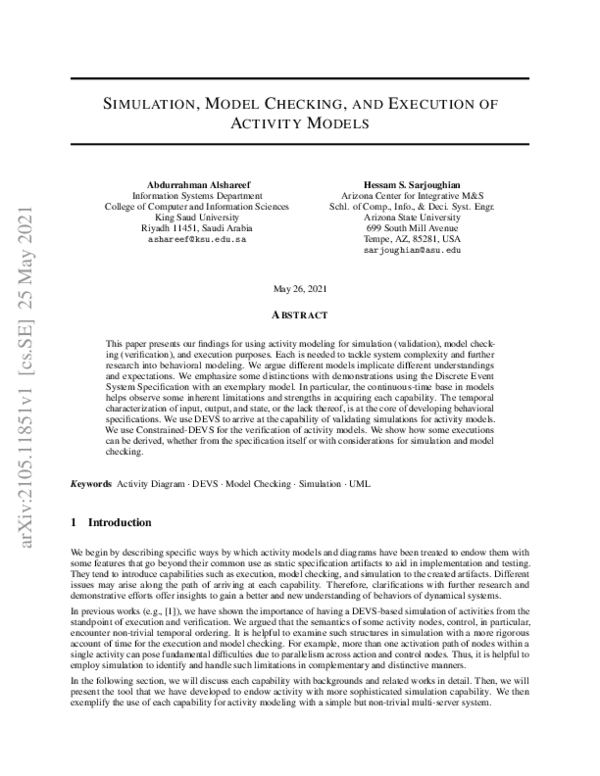 (PDF) Simulation, Model Checking, and Execution of Activity Models