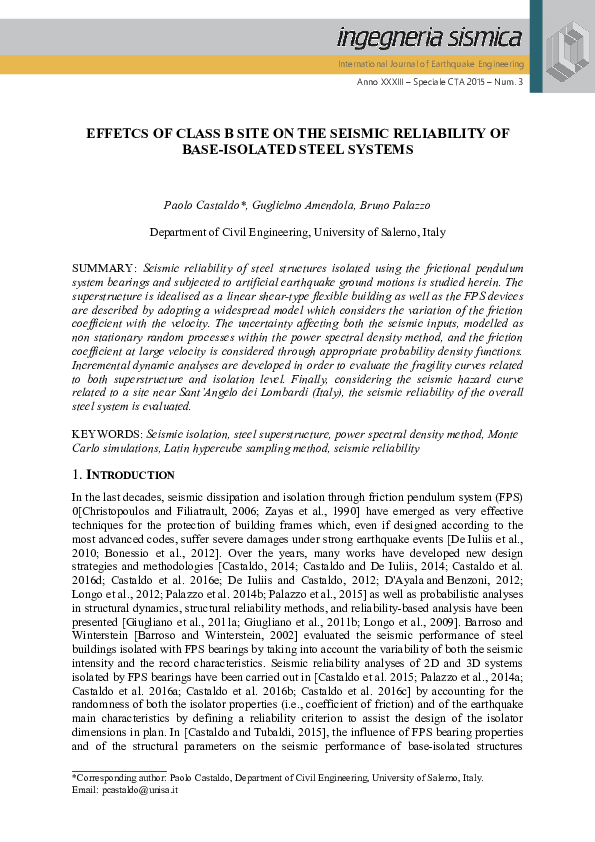 (PDF) Effetcs of class B site on the seismic reliability of base ...