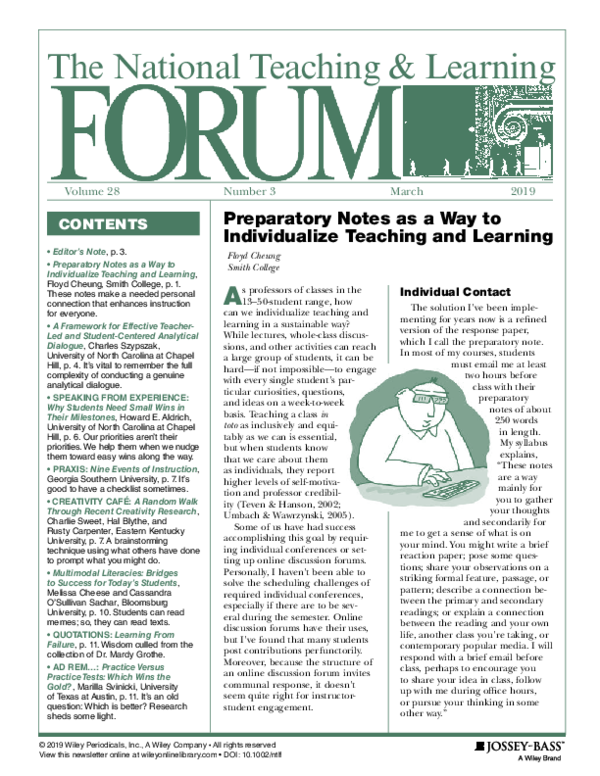 (PDF) Preparatory Notes as a Way to Individualize Teaching and Learning