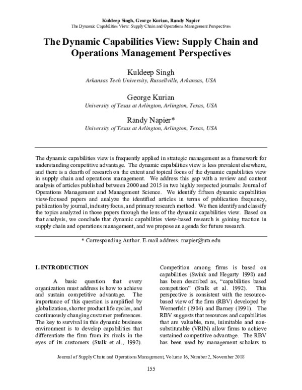(PDF) The Dynamic Capabilities View: Supply Chain and Operations ...