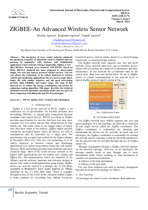 (PDF) ZIGBEE-An Advanced Wireless Sensor Network