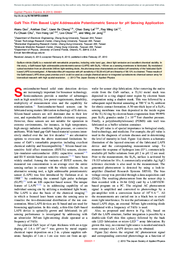 (PDF) GaN Thin Film Based Light Addressable Potentiometric Sensor for ...
