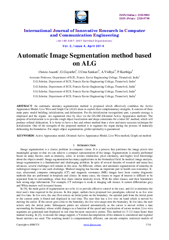 (PDF) Automatic Image Segmentation Method Based On Alg
