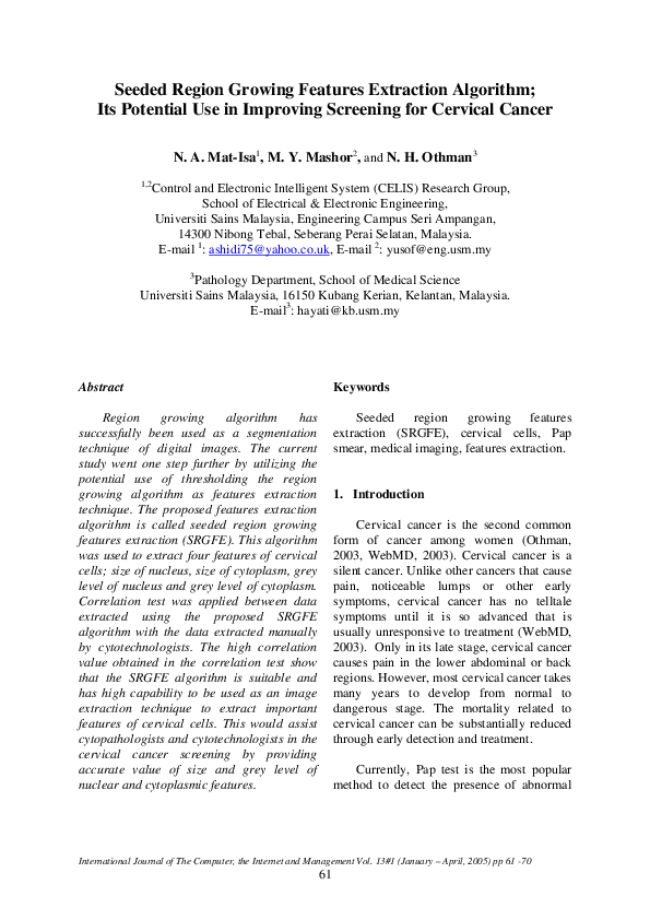 Pdf Seeded Region Growing Features Extraction Algorithm Its Potential Use In Improving
