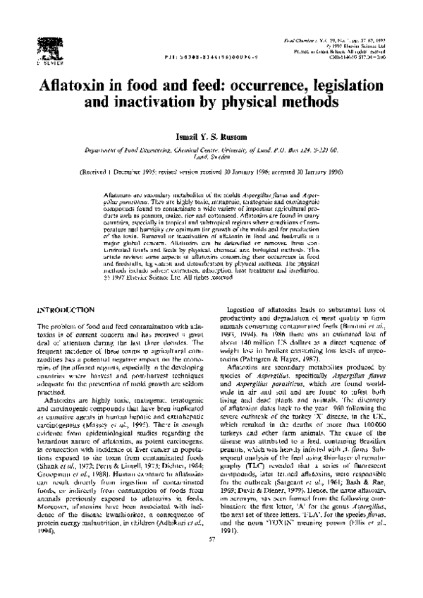 (PDF) Aflatoxin in food and feed: occurrence, legislation and inactivation by physical methods