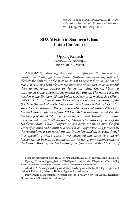 (PDF) SDA Mission in Southern Ghana Union Conference | Oppong Kenneth ...