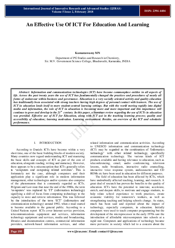 (PDF) An Effective Use Of ICT For Education And Learning