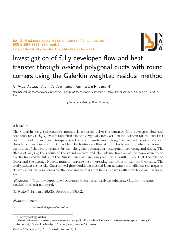 Pdf Analysis Of Fully Developed Flow And Heat Transfer Through N Sided Polygonal Ducts With