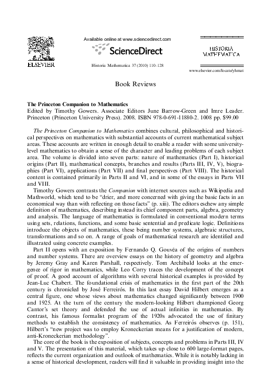 (PDF) The Princeton Companion to Mathematics, edited by Timothy Gowers ...