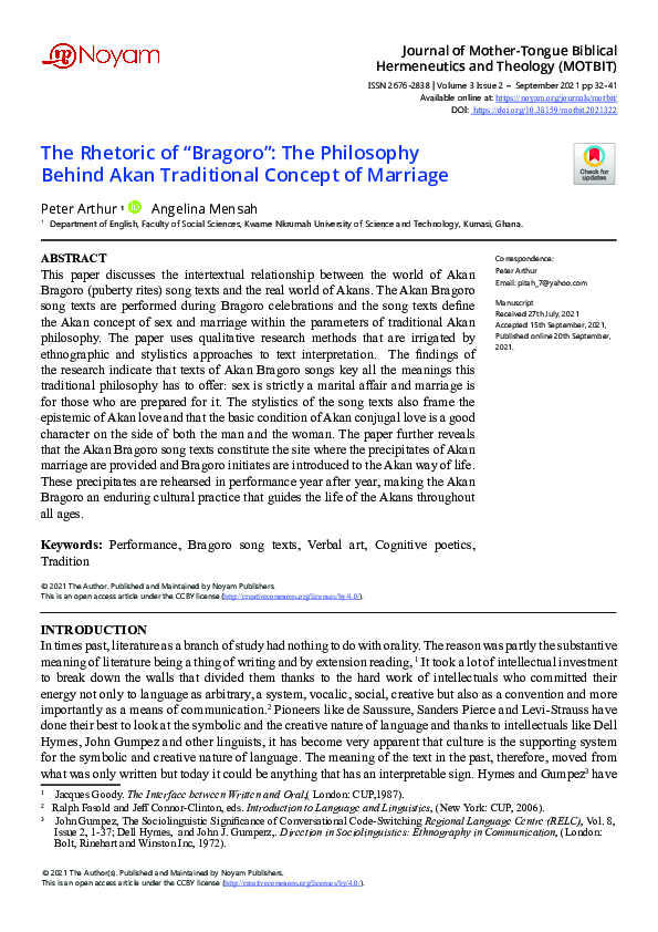 (PDF) The Rhetoric of “Bragoro”: The Philosophy Behind Akan Traditional ...