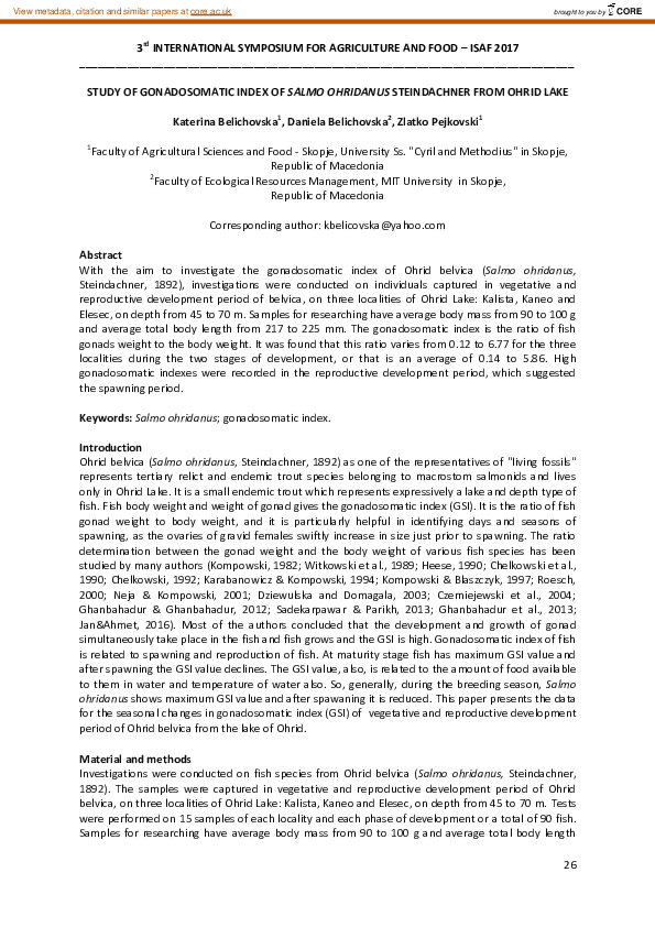 (PDF) Study of gonadosomatic index of Salmo ohridanus Steindachner from ...