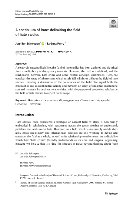 (PDF) A continuum of hate: delimiting the field of hate studies