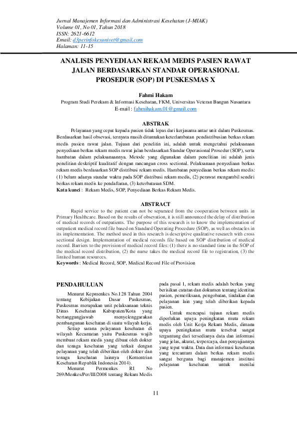 (PDF) Analisis Penyediaan Rekam Medis Pasien Rawat Jalan Berdasarkan ...
