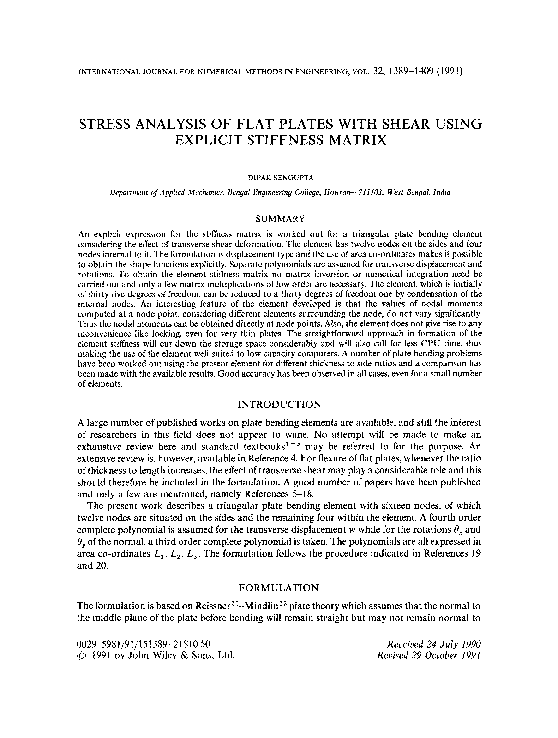 (PDF) Stress analysis of flat plates with shear using explicit ...