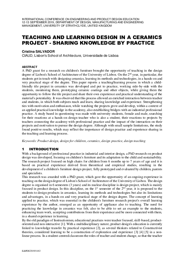 (PDF) Teaching and Learning Design in a Ceramics Project - Sharing ...