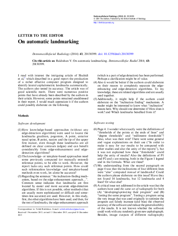 (PDF) On automatic landmarking