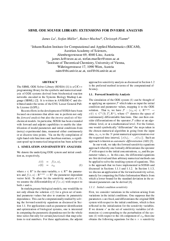 (PDF) SBML Ode Solver Library: Extensions for Inverse Analysis | Rainer Machne - Academia.edu