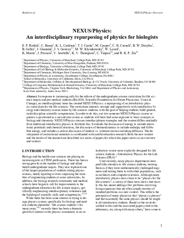 (PDF) NEXUS/Physics: An interdisciplinary repurposing of physics for ...
