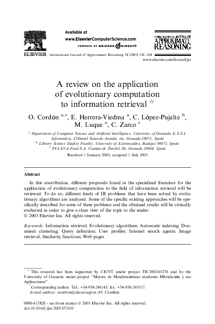 Pdf A Review On The Application Of Evolutionary Computation To Information Retrieval