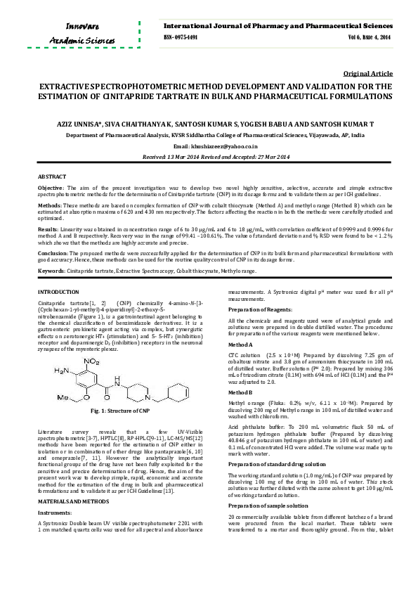 Pdf Extractive Spectrophotometric Method Development And Validation For The Estimation Of