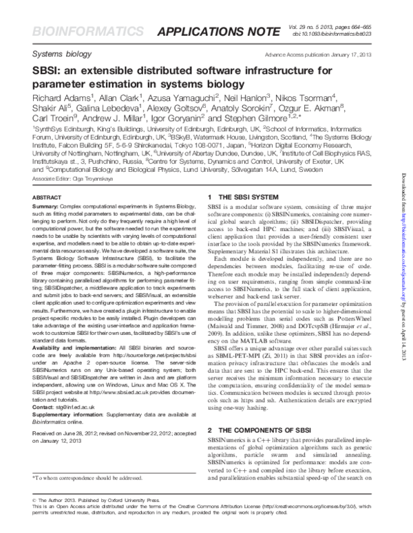 Pdf Sbsi Distributed Software For Parameter Estimation In Systems Biology