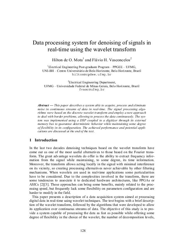 (PDF) Data processing system for denoising of signals in real-time using the wavelet transform ...