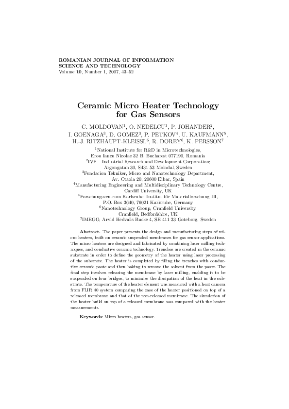 (PDF) Ceramic Micro Heater Technology for Gas Sensors