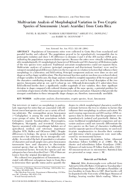 (PDF) Multivariate Analysis of Morphological Variation in Two Cryptic ...