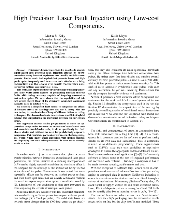 Pdf High Precision Laser Fault Injection Using Low Cost Components