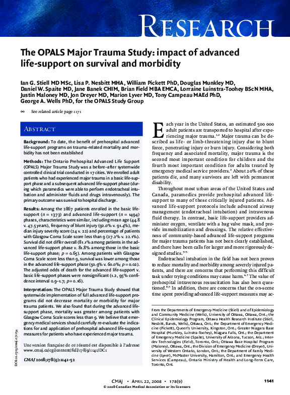 (PDF) OPALS Major Trauma Study: Impact of Advanced Life Support on ...