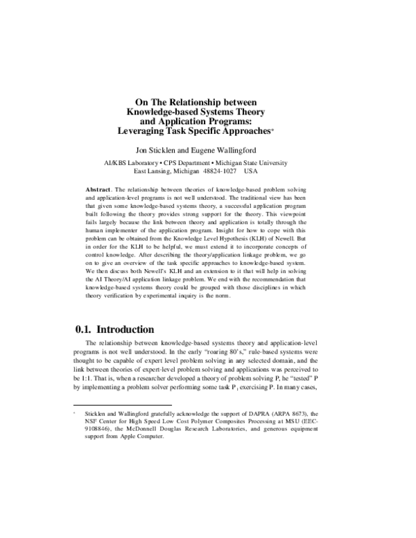 (PDF) On The Relationship between Knowledge-based Systems Theory and ...