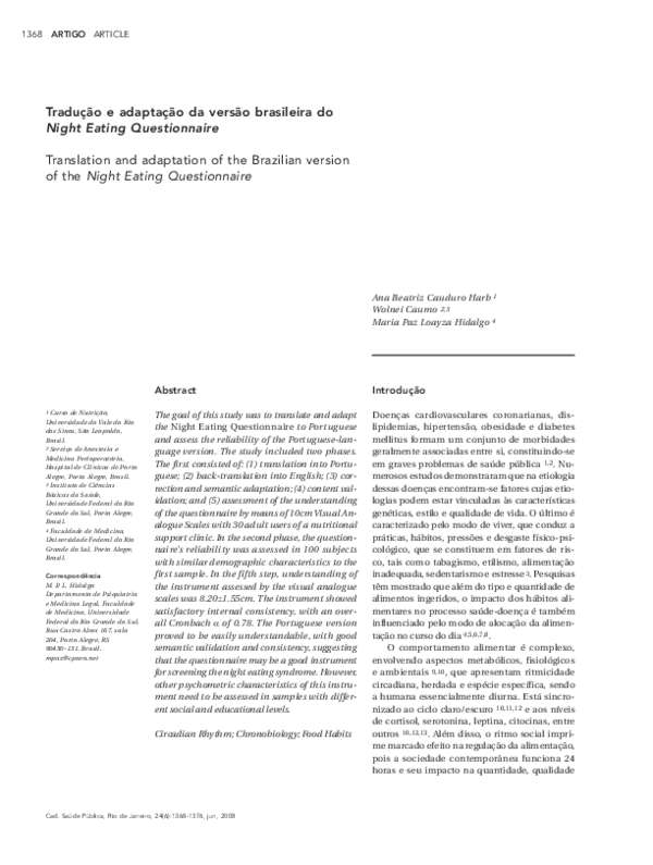 (PDF) Tradução e adaptação da versão brasileira do Night Eating ...