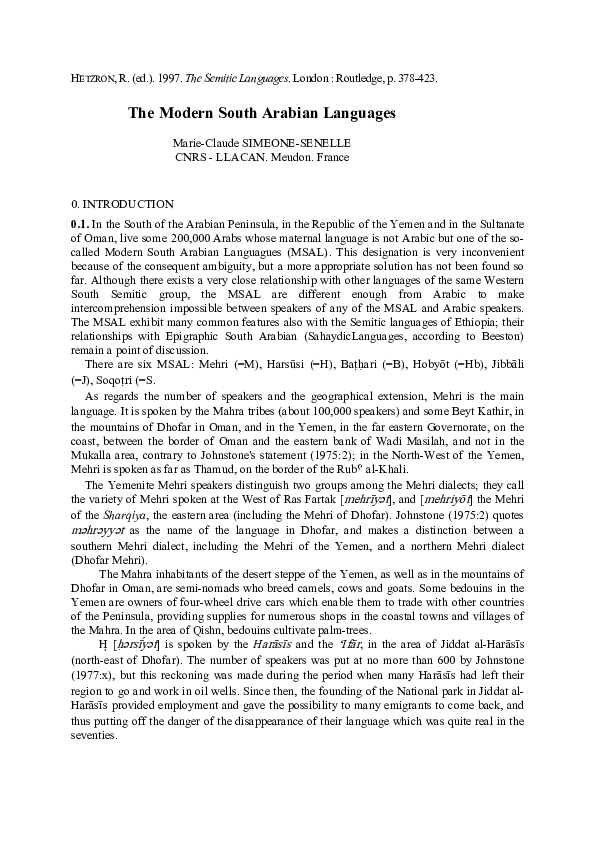 (PDF) The Modern South Arabian Languages