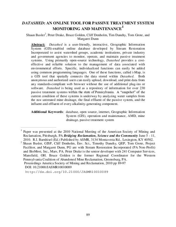 (PDF) Datashed: An Online Tool for Passive Treatment System Monitoring ...