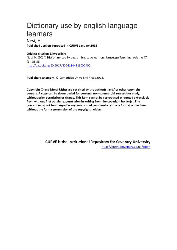 (PDF) Dictionary use by English language learners