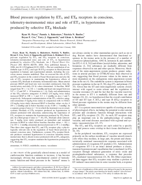 (PDF) Blood pressure regulation by ETA and ETB receptors in conscious ...