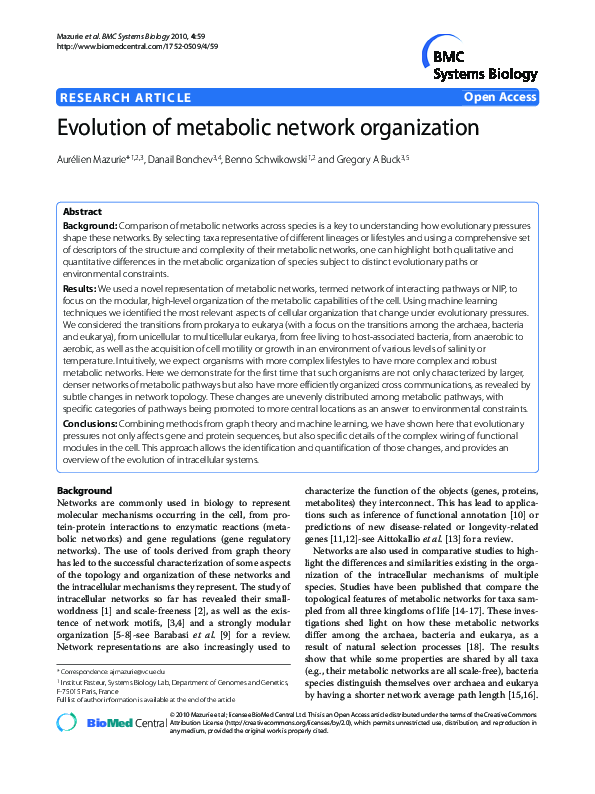 (PDF) Evolution of metabolic network organization