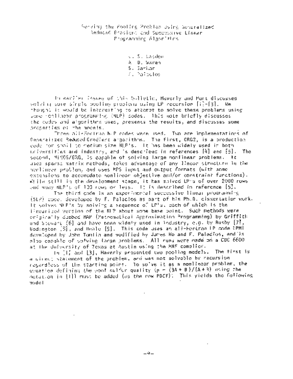 (PDF) Solving the pooling problem using generalized reduced gradient ...