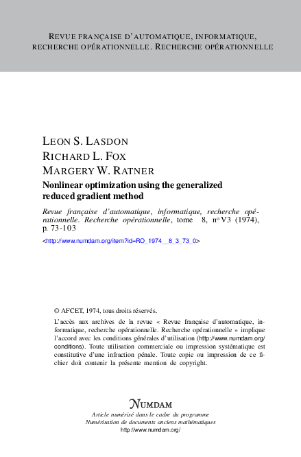 (PDF) Nonlinear Optimization Using the Generalized Reduced Gradient Method